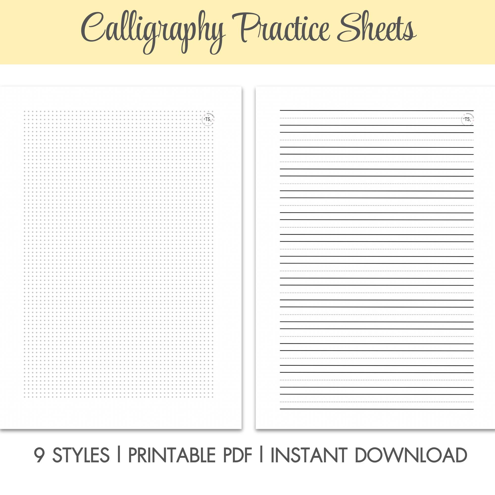 Calligraphy Practice Sheets Template, Calligraphy Hand Lettering Guide ...