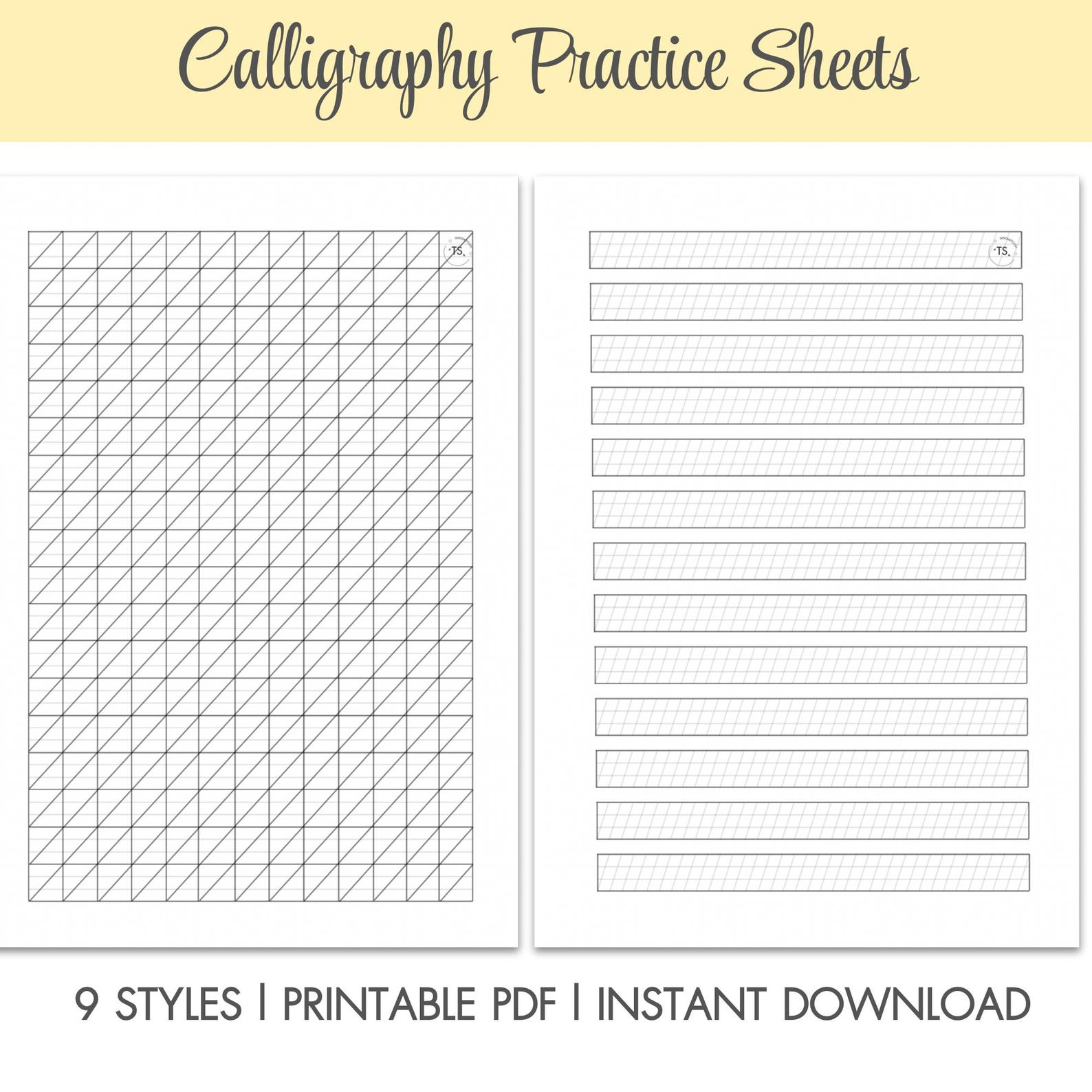 Calligraphy Practice Sheets Template, Calligraphy Hand Lettering Guide ...