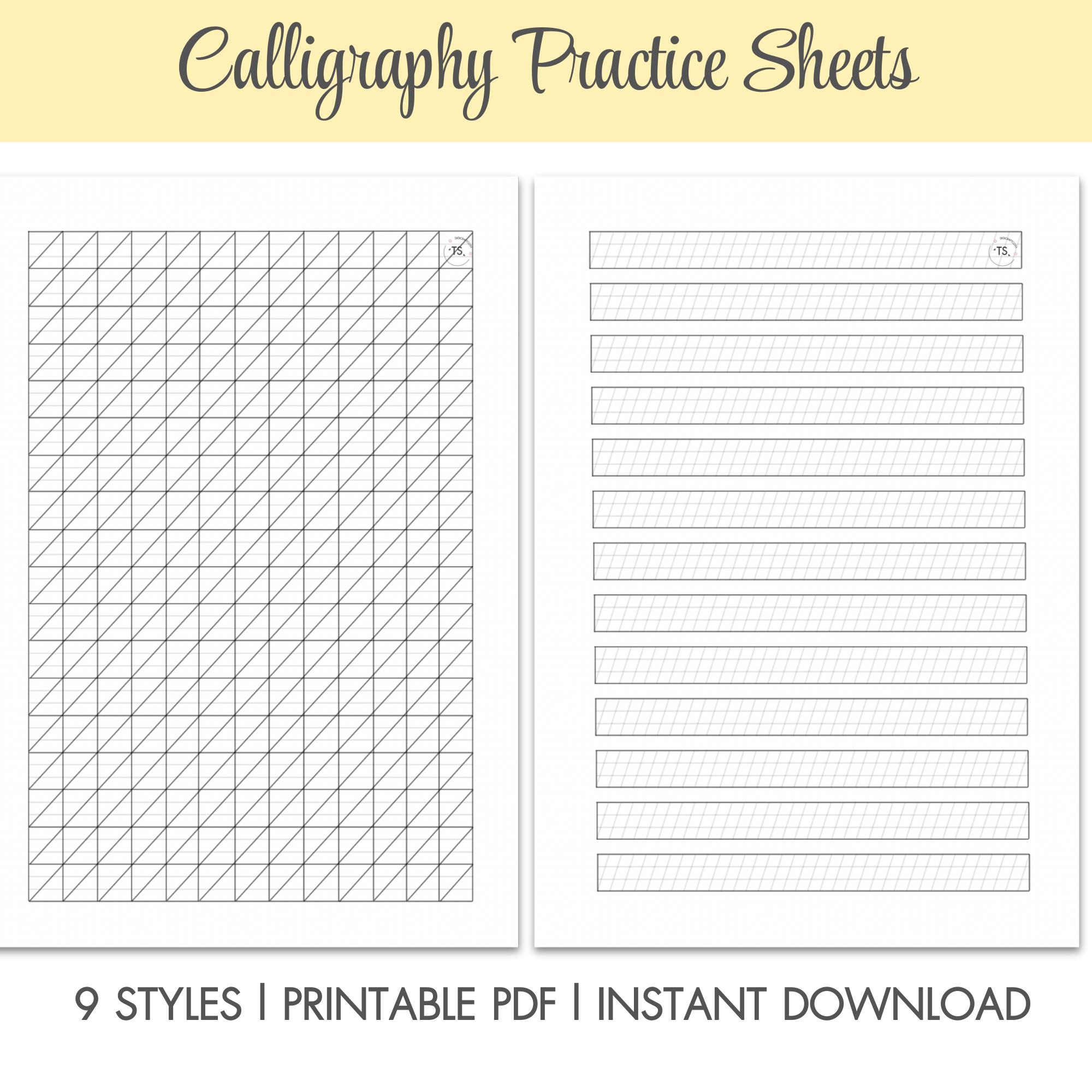 Calligraphy Practice Sheets Template, Calligraphy Hand Lettering Guide ...