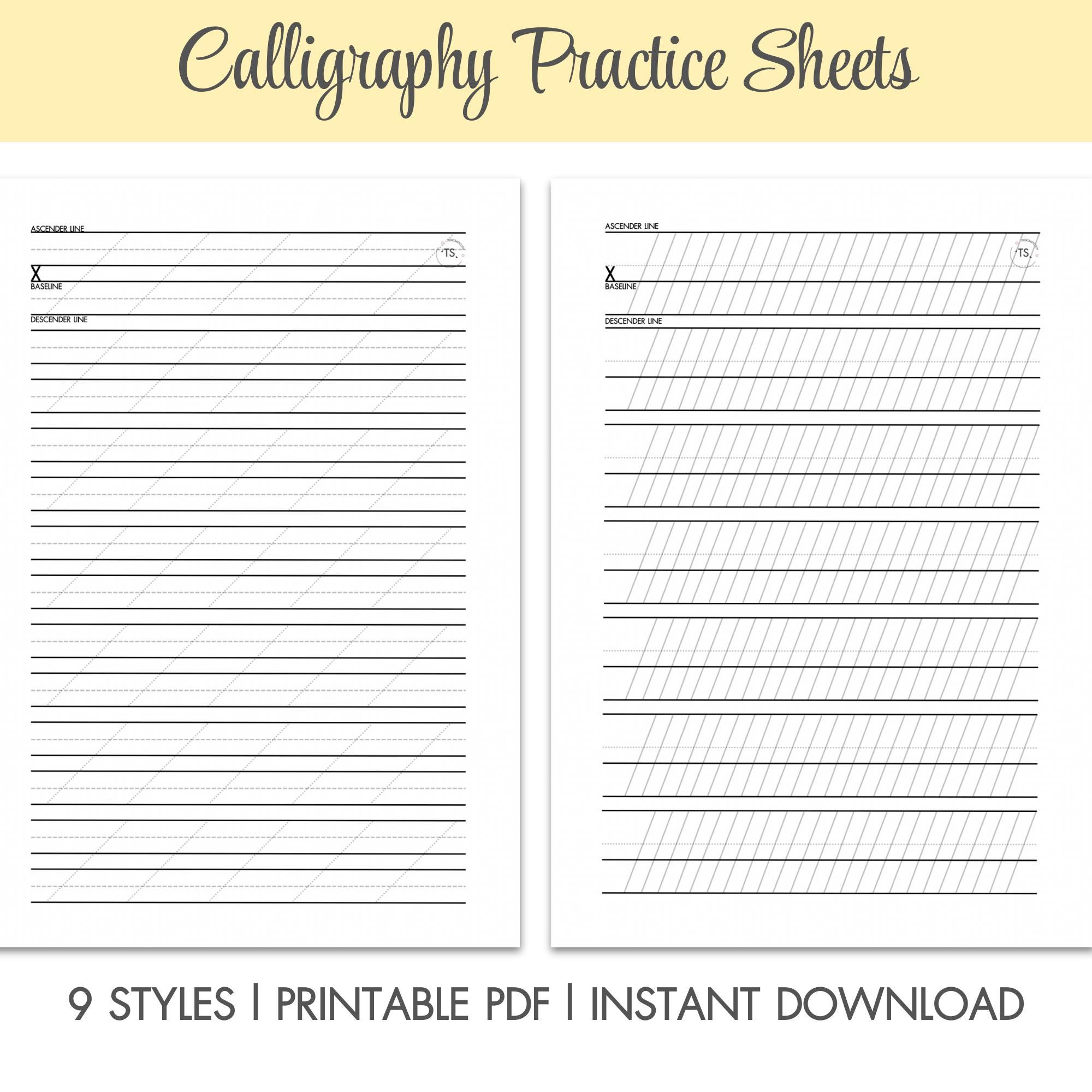Calligraphy Practice Sheets Template, Calligraphy Hand Lettering Guide ...