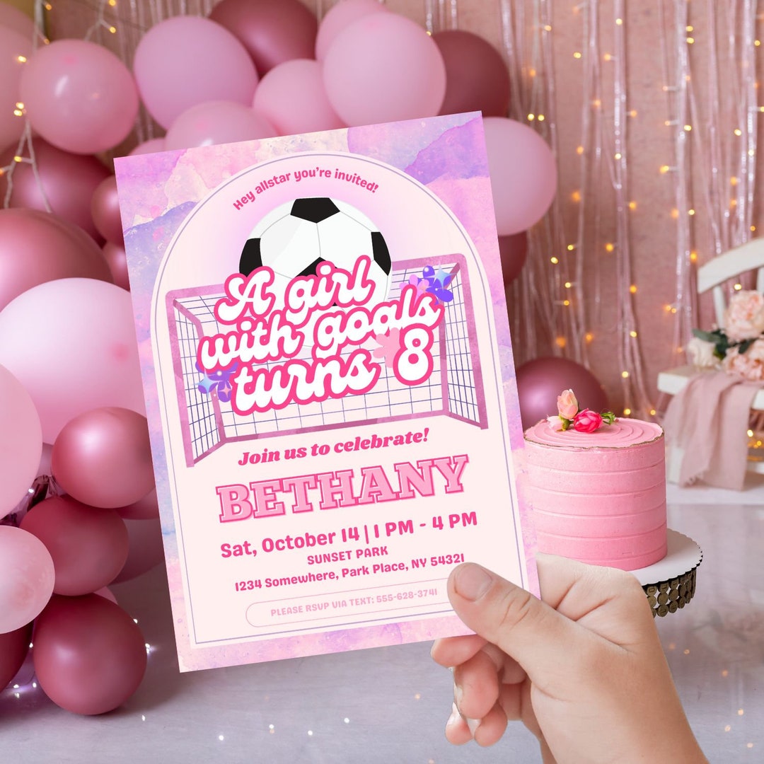 Girls Soccer Birthday Party Invitation (editable) Girl Football Party ...