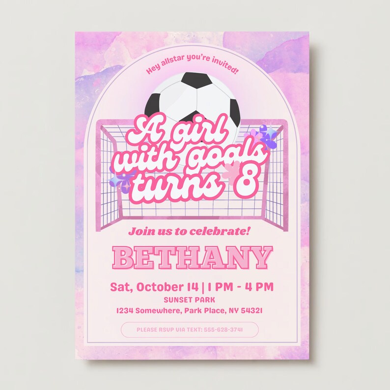 Girls Soccer Birthday Party Invitation (editable) Girl Football Party ...