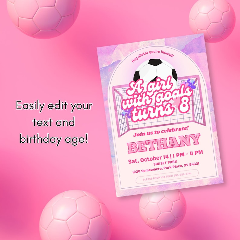 Girls Soccer Birthday Party Invitation (editable) Girl Football Party ...