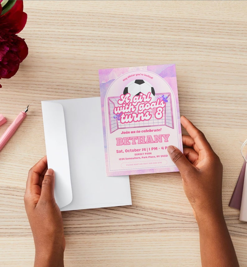 Girls Soccer Birthday Party Invitation (editable) Girl Football Party ...