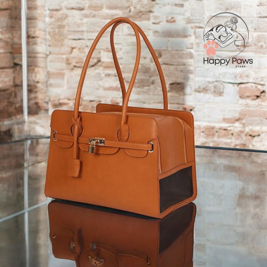 Luxury Dog Carrier Bag PU Leather, Stylish & Breathable Travel Tote ...