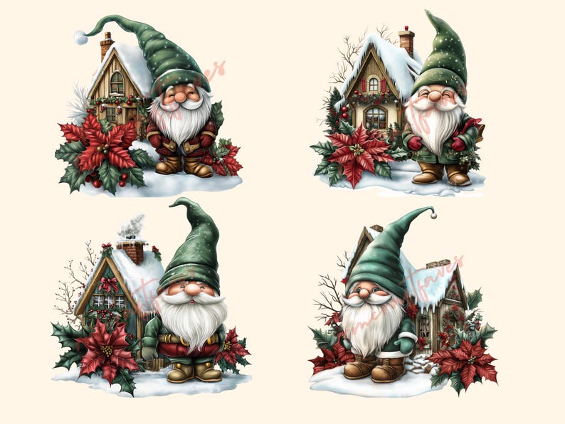 Christmas Gnome Bundle Clipart, Christmas Clipart PNG, Cute Christmas ...