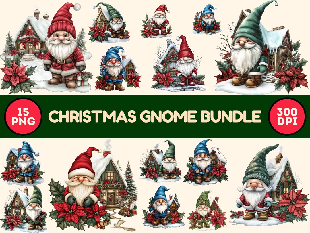 Christmas Gnome Bundle Clipart, Christmas Clipart PNG, Cute Christmas ...