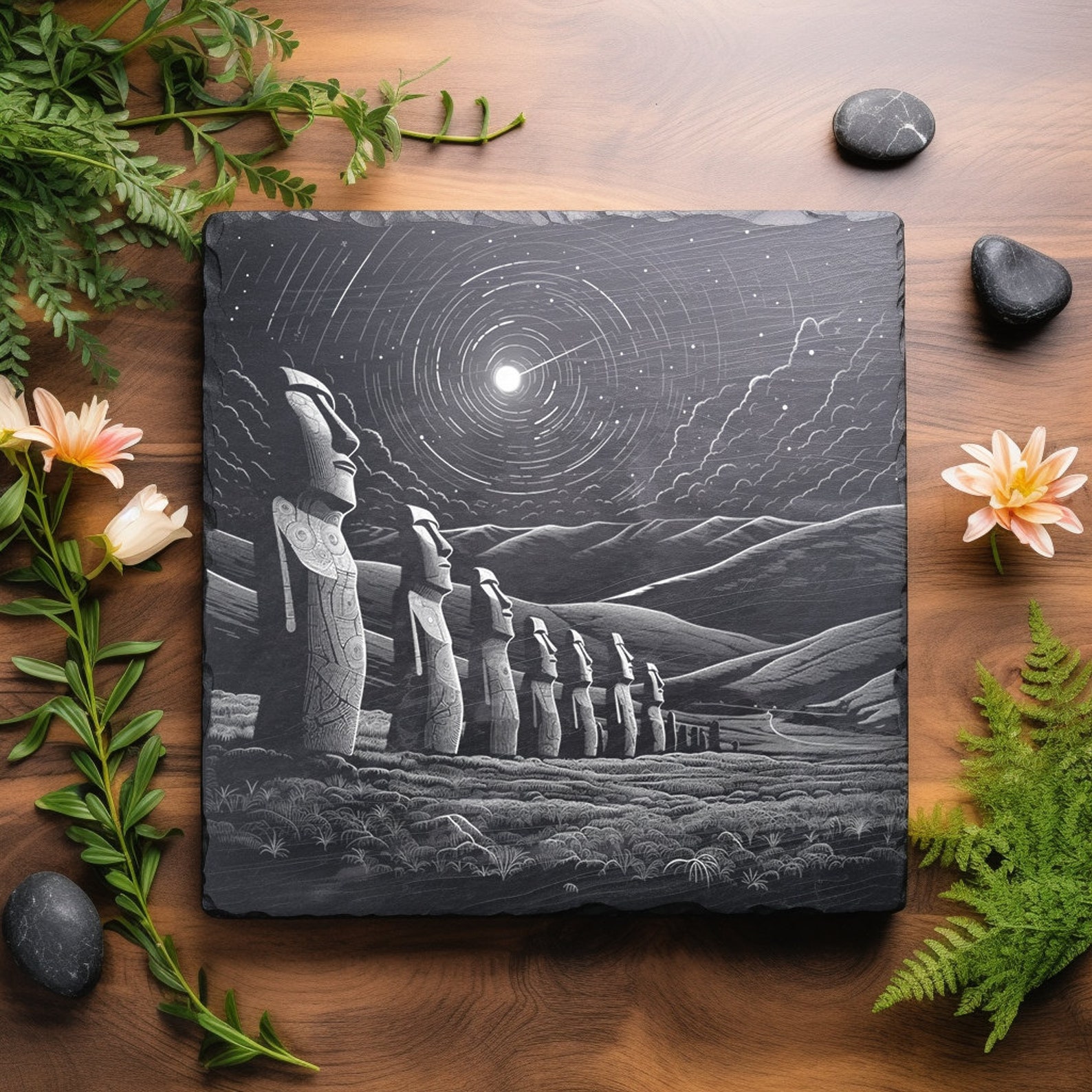 Easter Island Moai Statue PNG Laser Engrave File Slate Illusion CNC ...