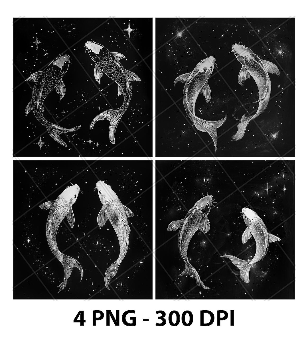 Pisces Koi Fish Japanese Carp Stars Laser Engrave File PNG Pisces Laser ...