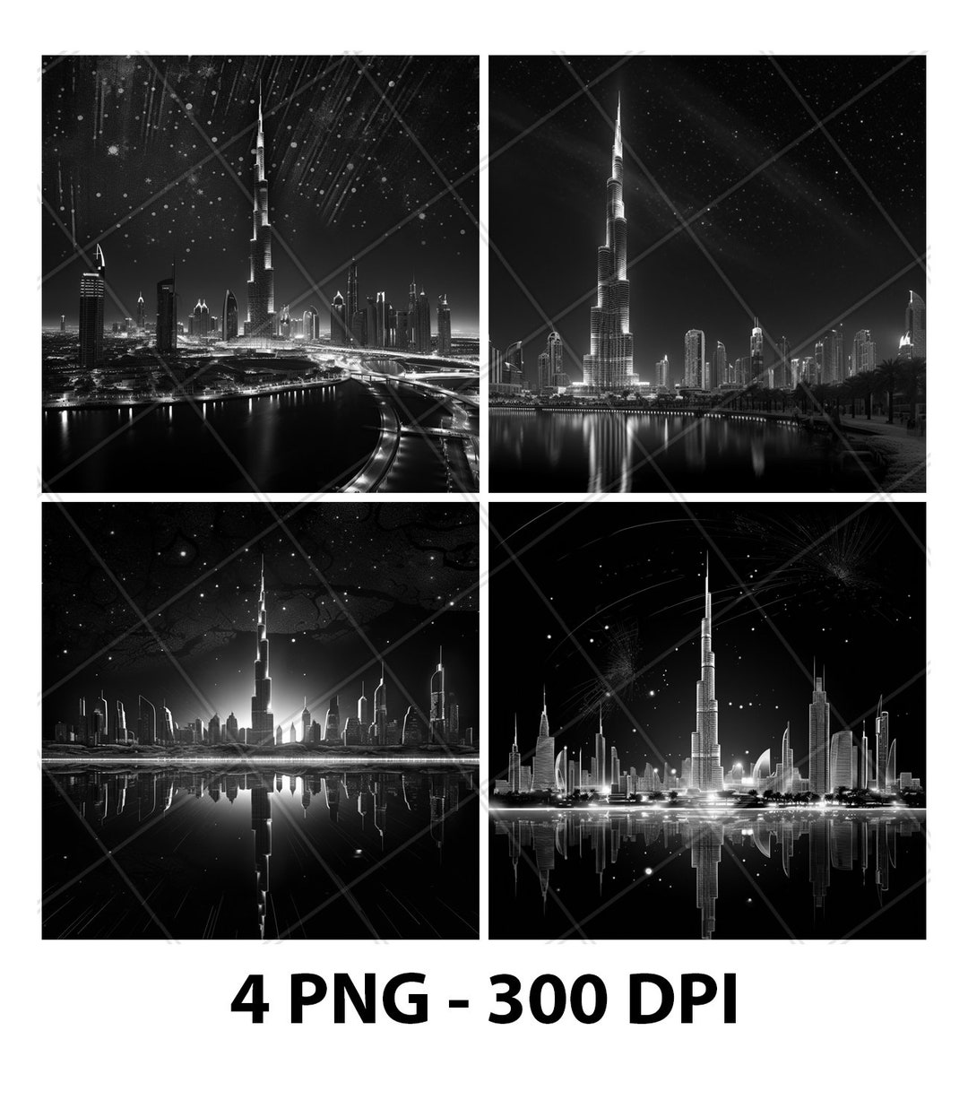 Burj Khalifa Dubai PNG Laser Engrave File Slate Illusion CNC Wood Black ...