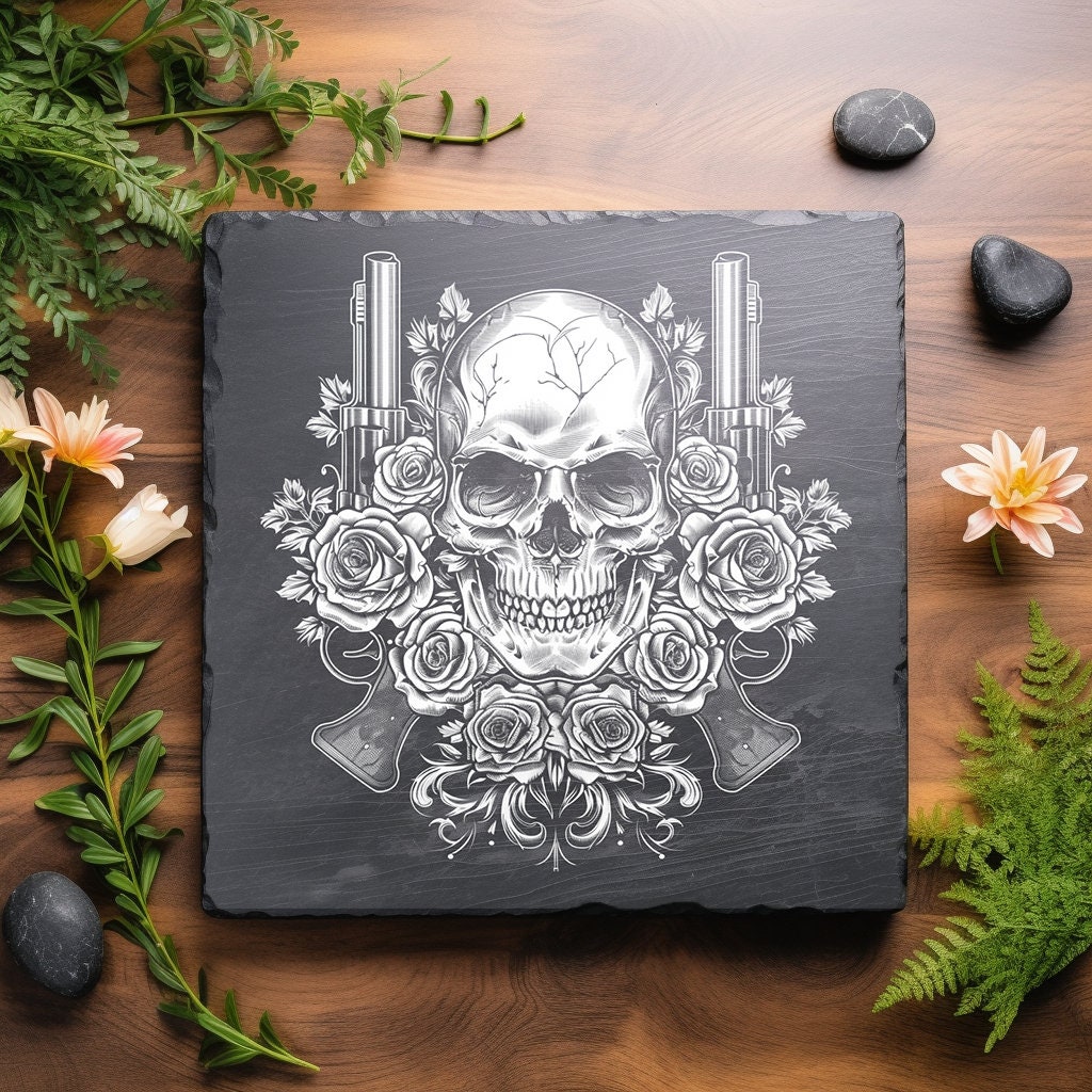 Skull Guns Roses Laser Engrave File PNG Skull Laser File Skull Slate ...