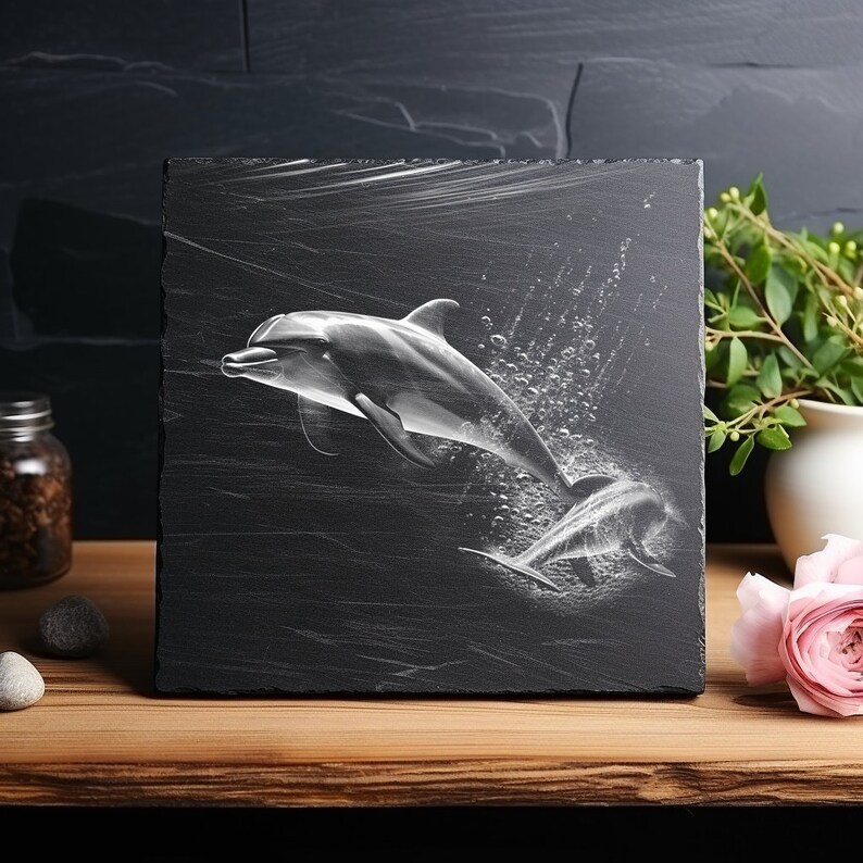 Dolphins Laser Engraved File PNG Dolphins Laser File Dolphins Slate ...