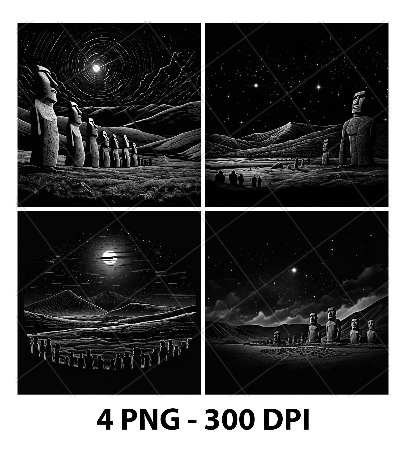 Easter Island Moai Statue PNG Laser Engrave File Slate Illusion CNC ...