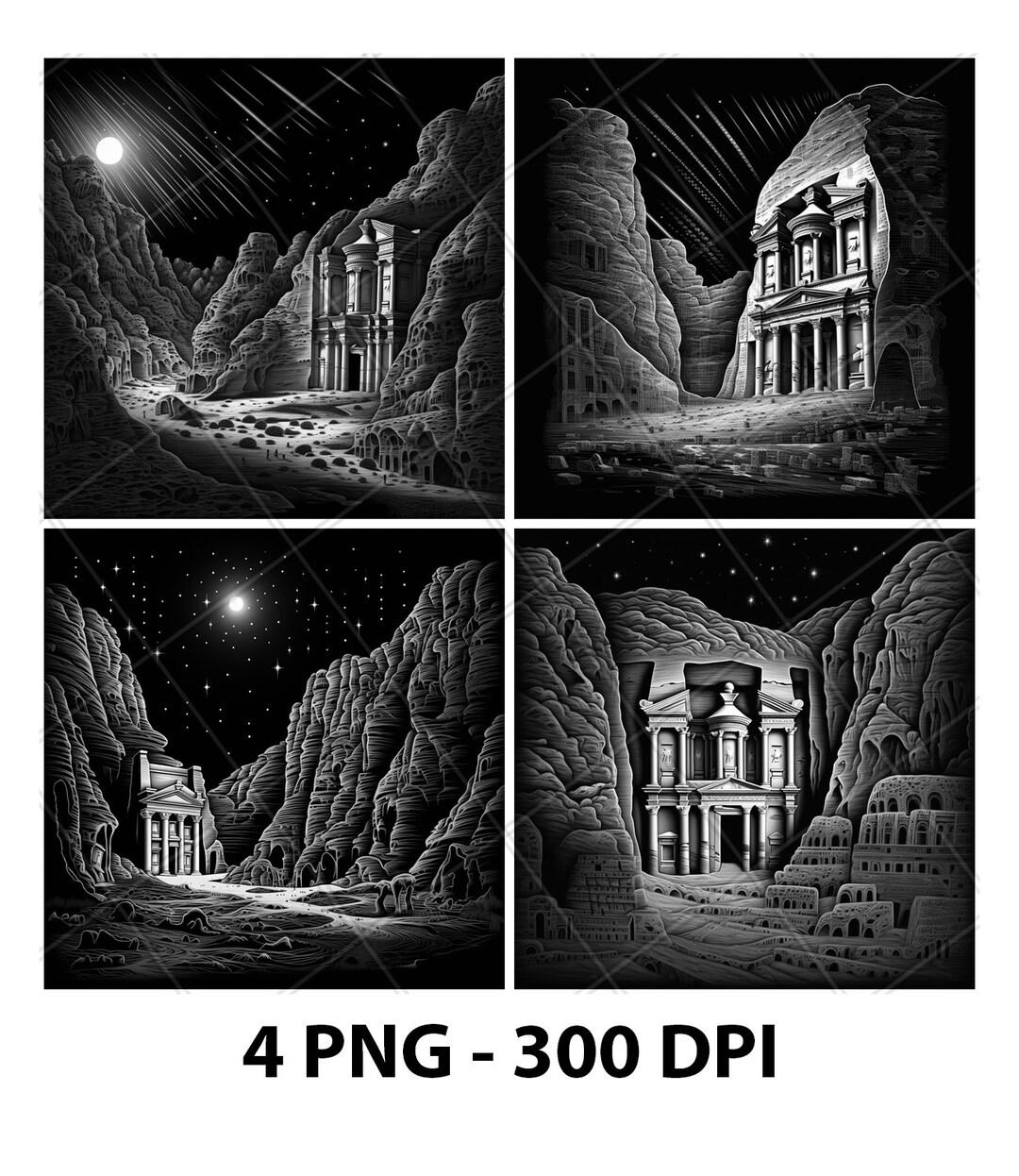 Petra Jordan PNG Laser Engraved File Slate Illusion CNC Wood Black ...
