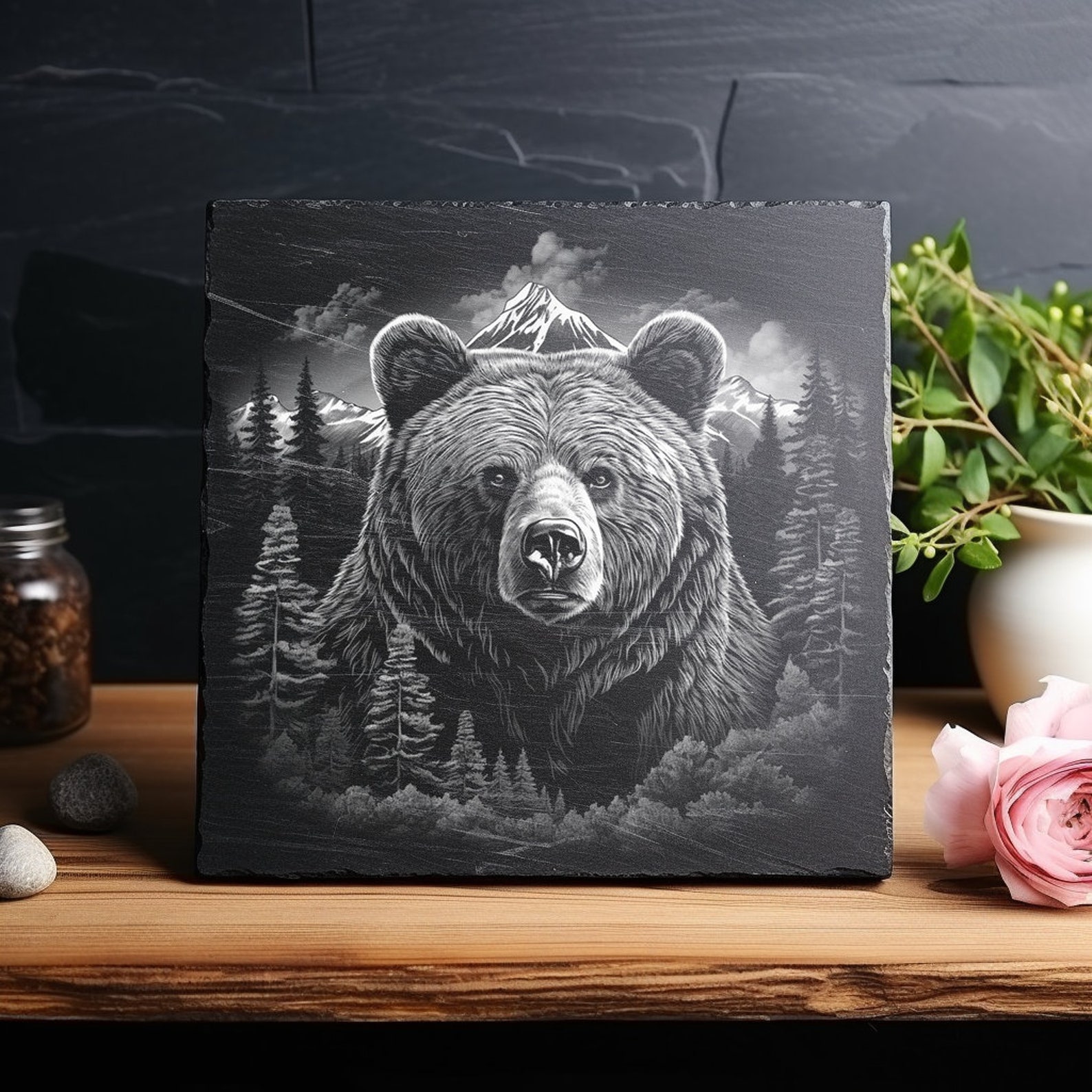 Grizzly Bear Laser Engrave File PNG Bear Laser File Bear Slate File ...