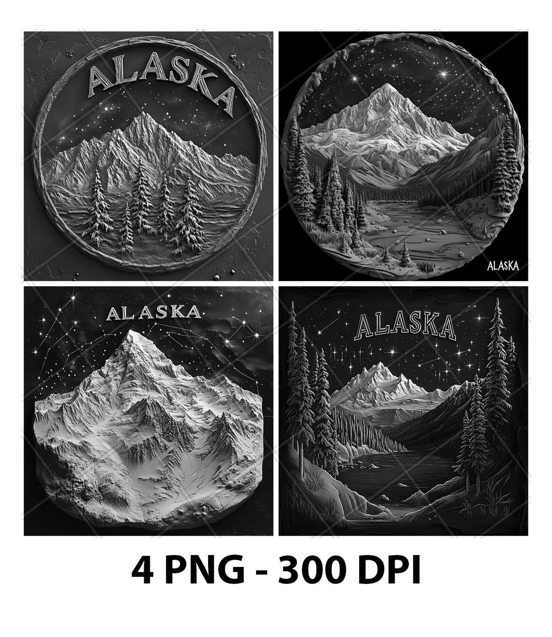 Alaska Denali Northern Lights Laser Engrave File PNG Alaska Laser ...