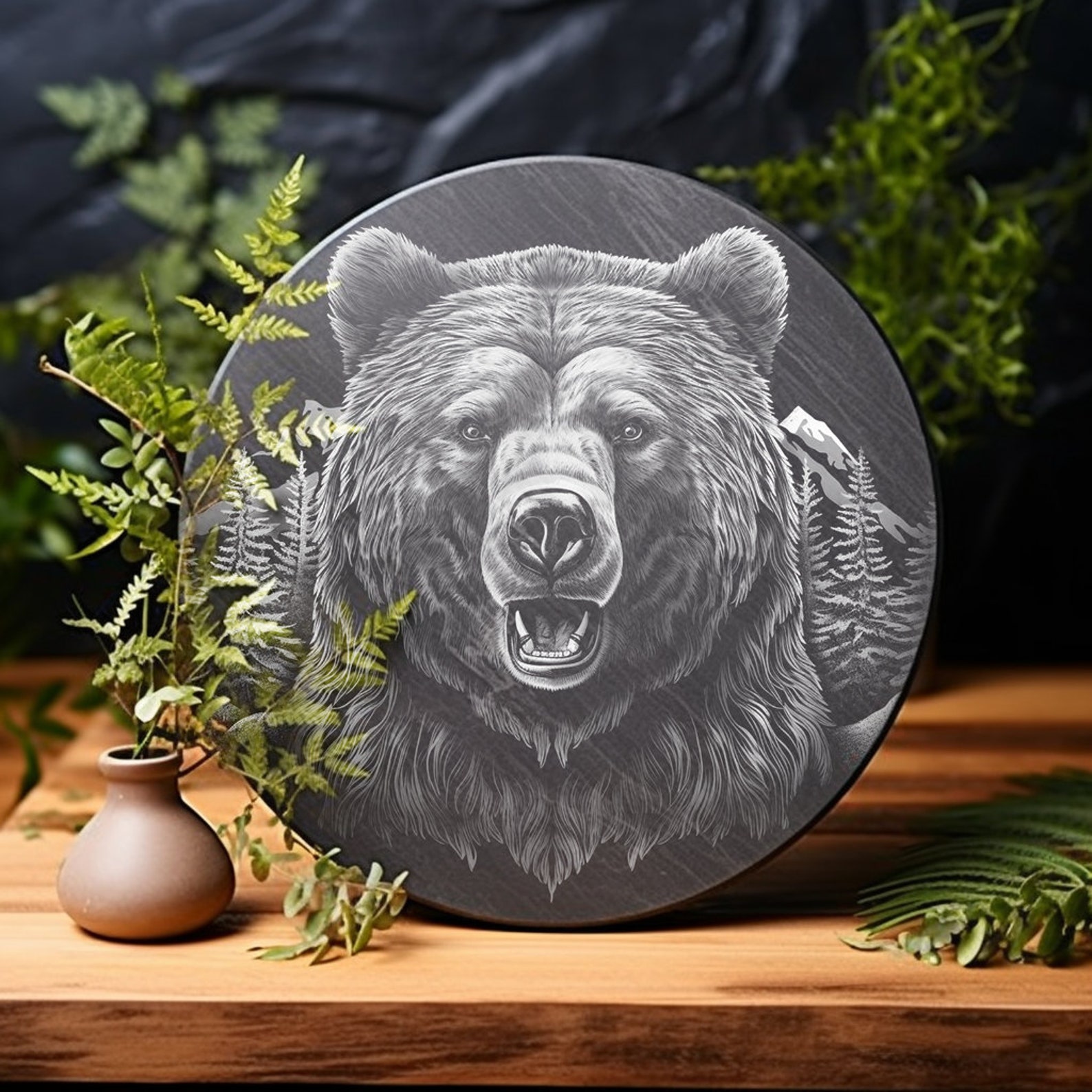 Grizzly Bear Laser Engrave File PNG Bear Laser File Bear Slate File ...