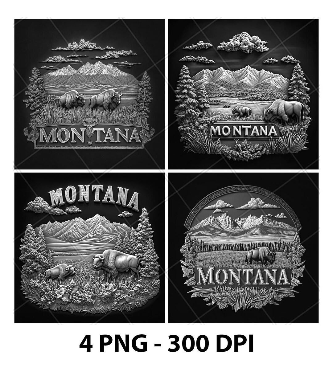 Montana USA Bison Prairie Grass Laser Engraving File Slate PNG Coaster ...
