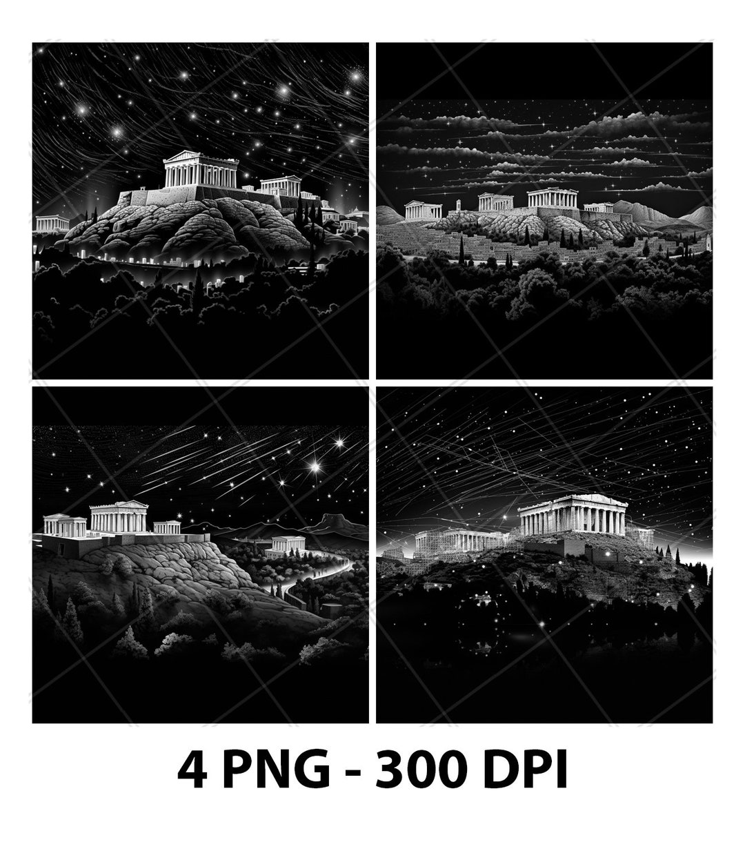 Acropolis Athens PNG Laser Engrave File Slate Illusion CNC Wood Black ...