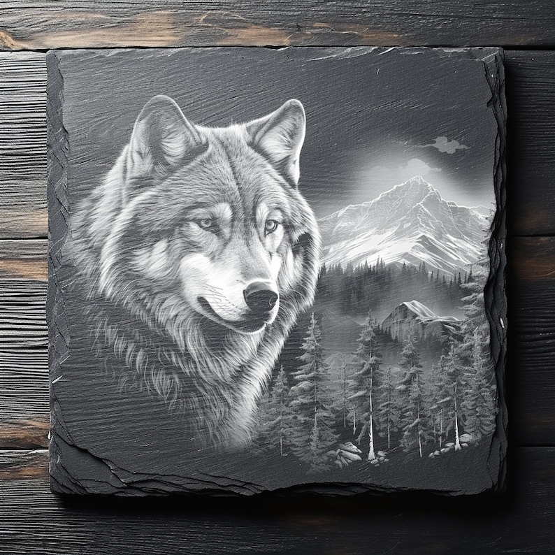 Grey Wolf Laser Engraved File PNG Wolf Laser File Wolf Slate File Wolf ...