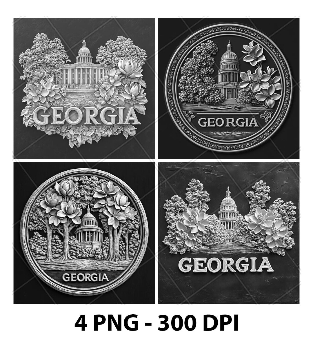 Georgia USA Capitol Peach Magnolia Laser Engrave File PNG Georgia Laser ...