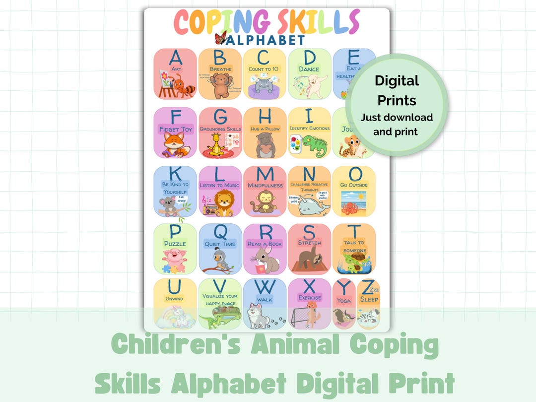 Children's Animal Coping Skills Alphabet Digital Print- A to Z Kids ...