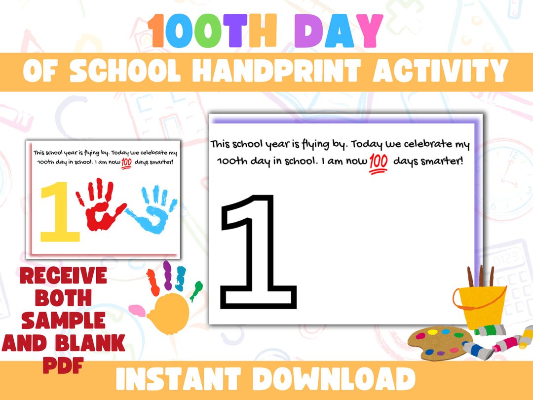 100th Day of School Handprint Art Activity, Template, Classroom ...