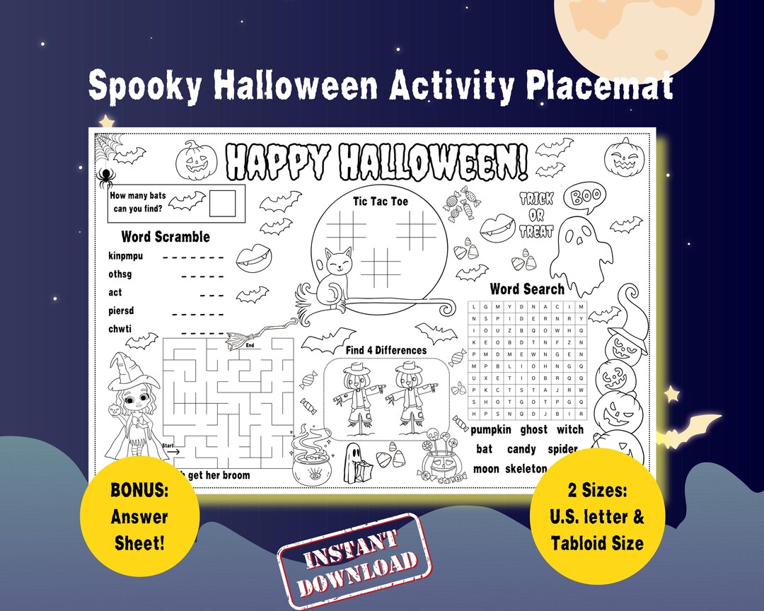 Spooky Halloween Activity Placemat Instant Download Printable, Table ...