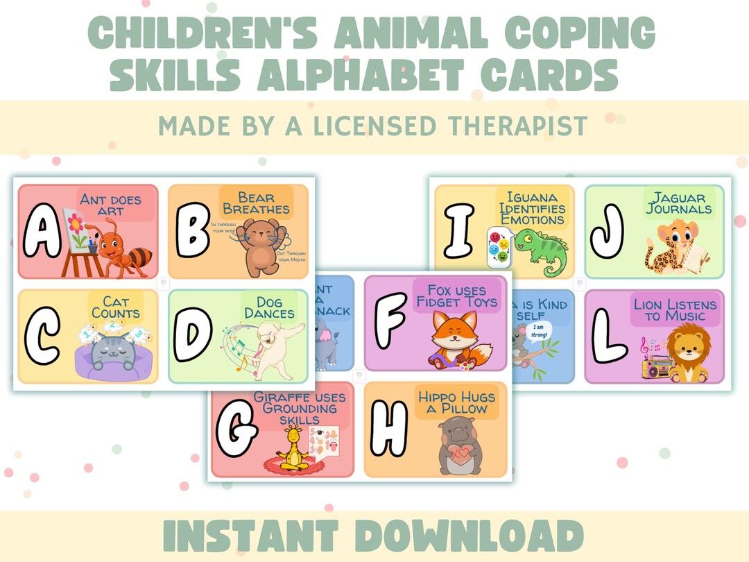 Alphabet Animal Coping Skills Cards, Self Regulation Cards, Mindfulness ...