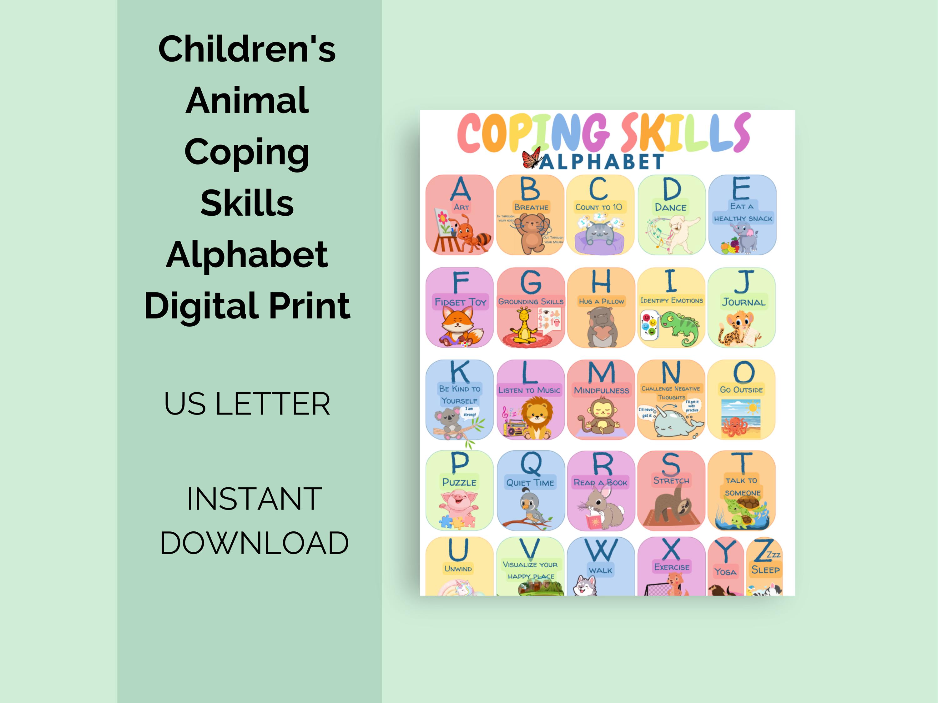 Coping Skills Alphabet Poster: A-Z Animals, Classroom Decor (digital ...