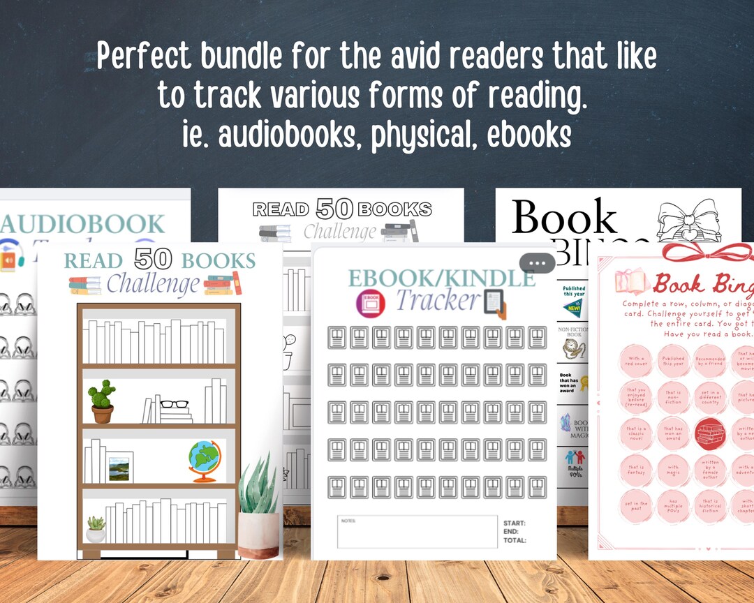 Reading & Book Tracker Bundle, Bookshelf, Coloring and Ready to Print ...