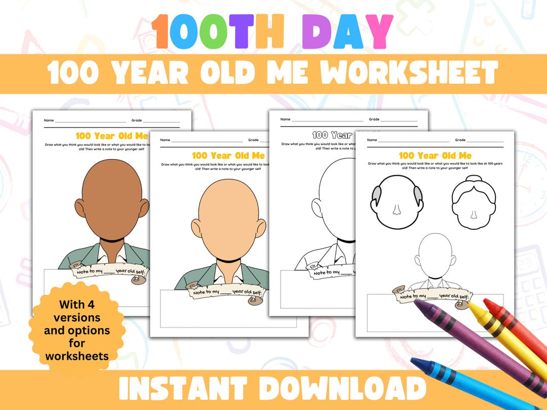 100 Days of School, 100 Year Old Me Activity Worksheet, 100 Days ...