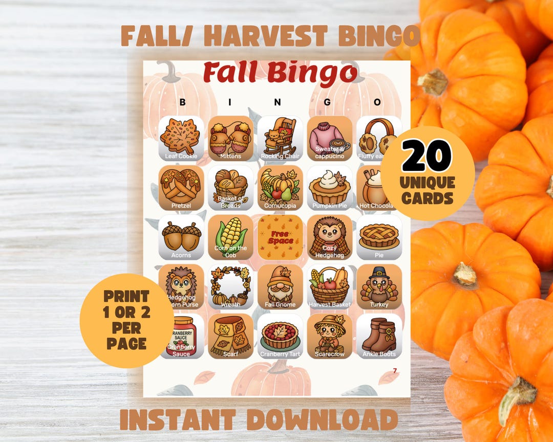 Fall Harvest Bingo Cards: Thanksgiving Halloween Party Game (PDF ...