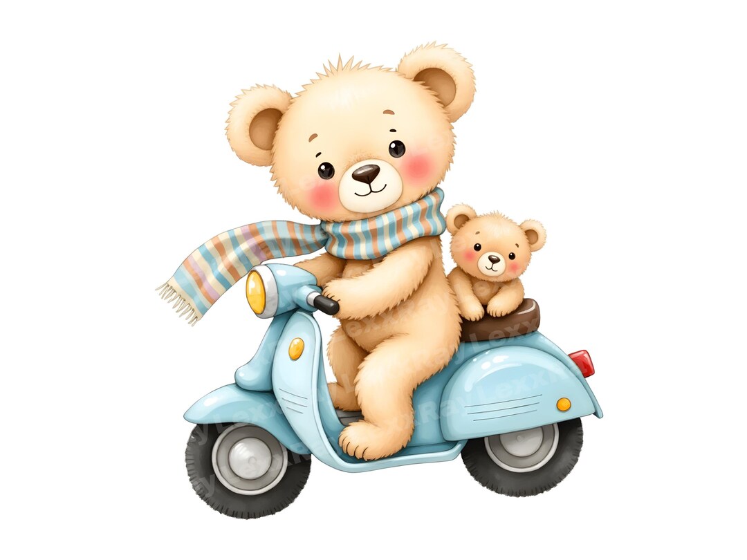 Teddy Bear Motorcycle Clipart Bundle, Scrapbooking, Junk Journals (JPG ...
