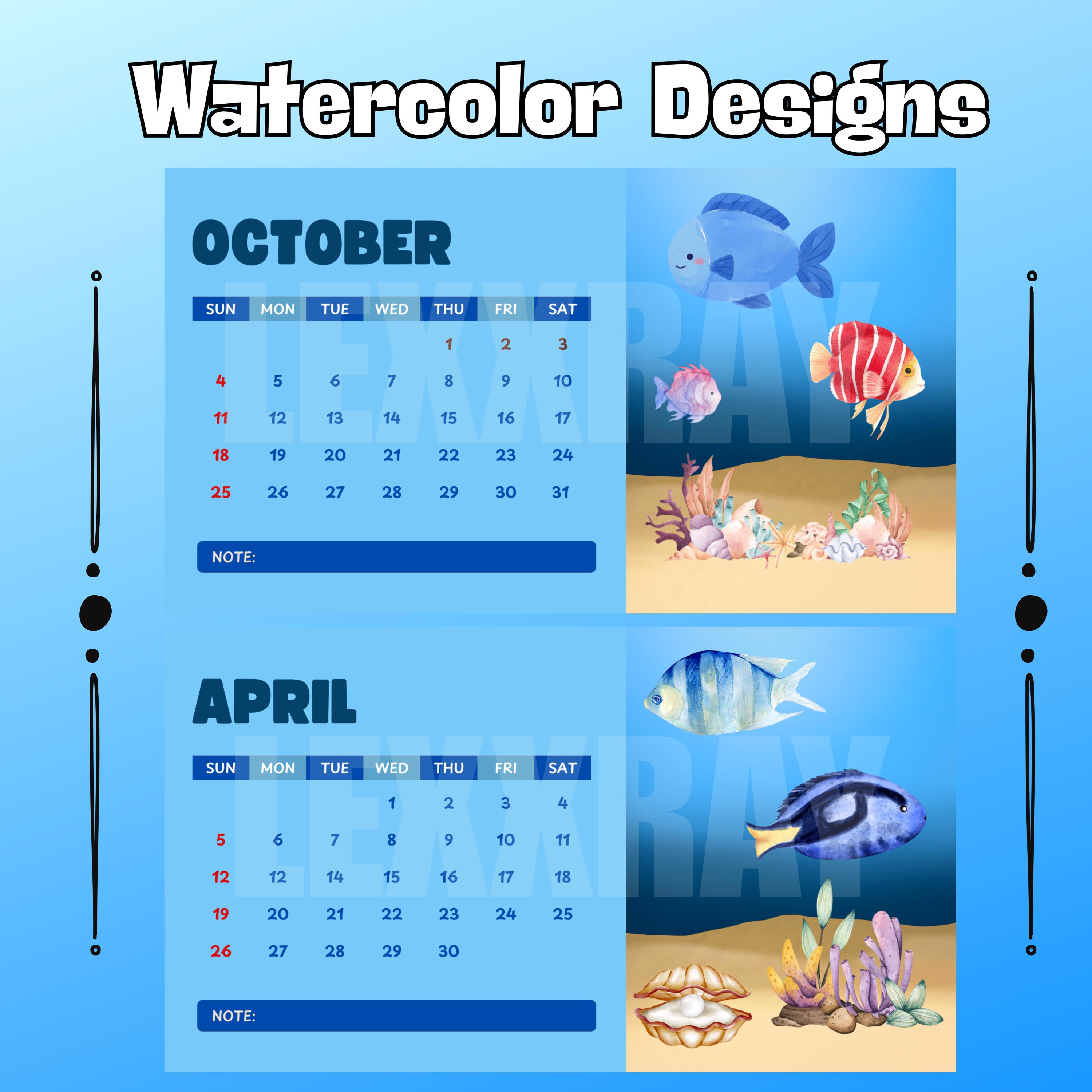 Fish Watercolor 2026 Calendar, Sealife Printable (PDF) - Etsy