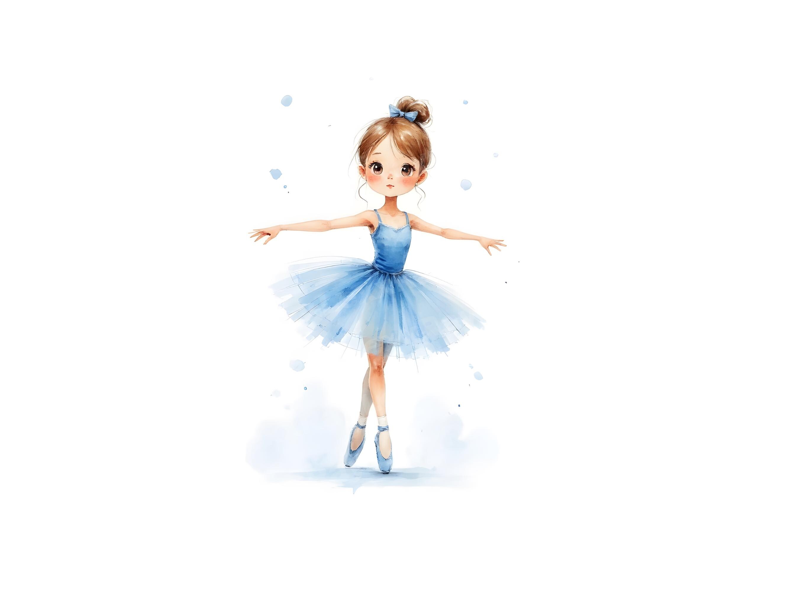 Watercolor Ballerina Clipart, Ballet Dancer in Blue Tutu (JPG) - Etsy