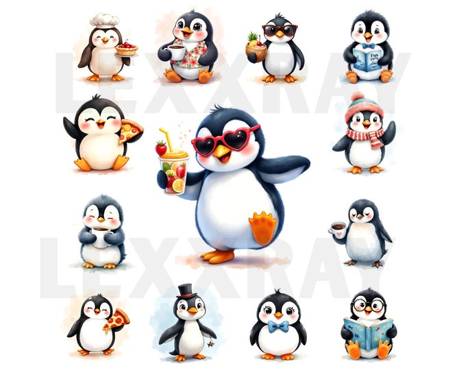 Watercolor Penguin Clipart, Cute Penguin PNG, Baby Penguin Clipart ...