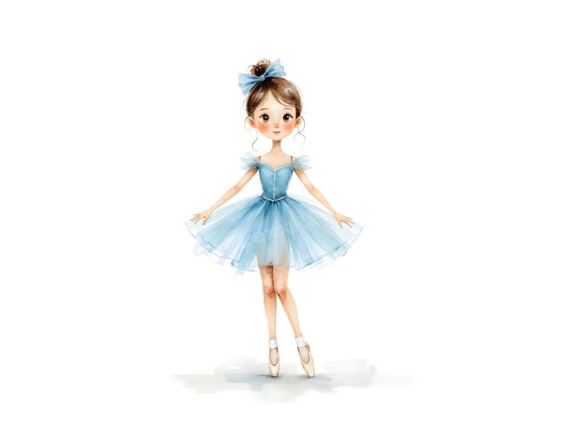 Watercolor Ballerina Clipart, Ballet Dancer in Blue Tutu (JPG) - Etsy