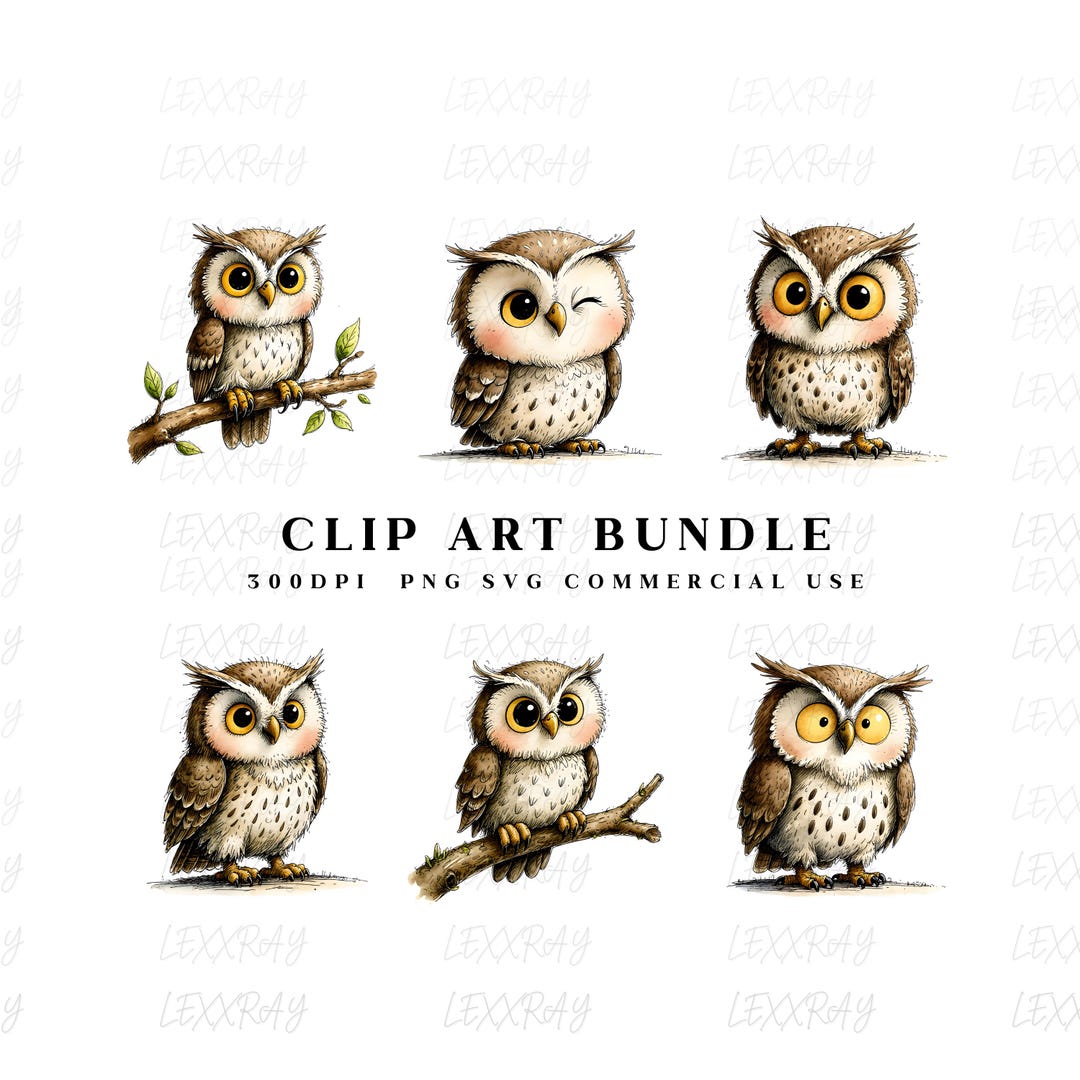 15 Watercolor Owl Clipart PNG and JPG Bundle, Transparent Digital ...