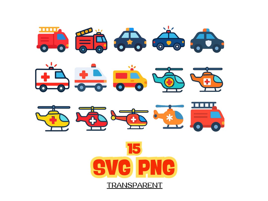 Emergency Vehicle Clipart Bundle | Firetruck, Ambulance, Police Car ...