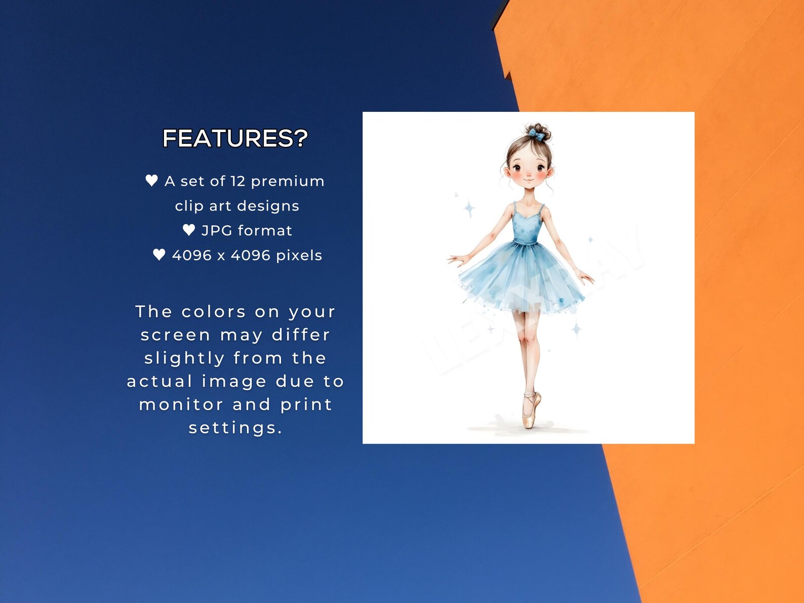 Watercolor Ballerina Clipart, Ballet Dancer in Blue Tutu (JPG) - Etsy