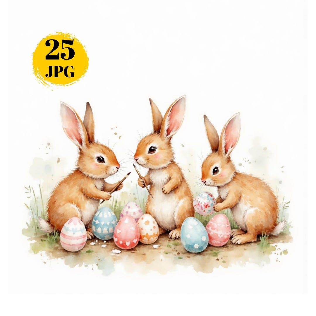 25 Watercolor Easter Bunny Clipart, Spring Flowers (digital Download ...