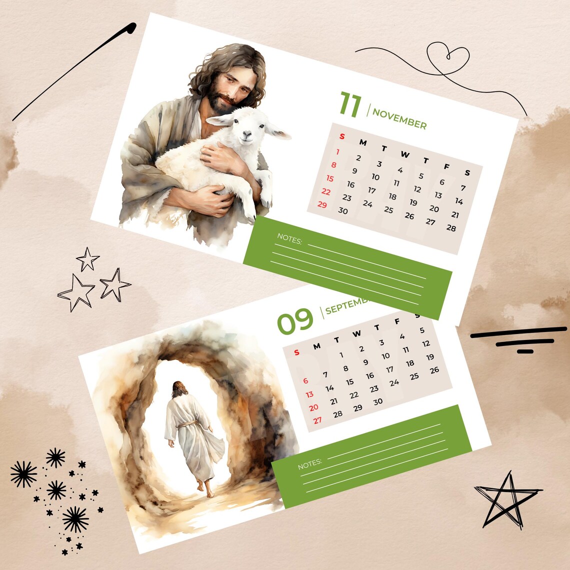Jesus Calendar 2026 | Inspirational Religious Wall Art | Instant ...