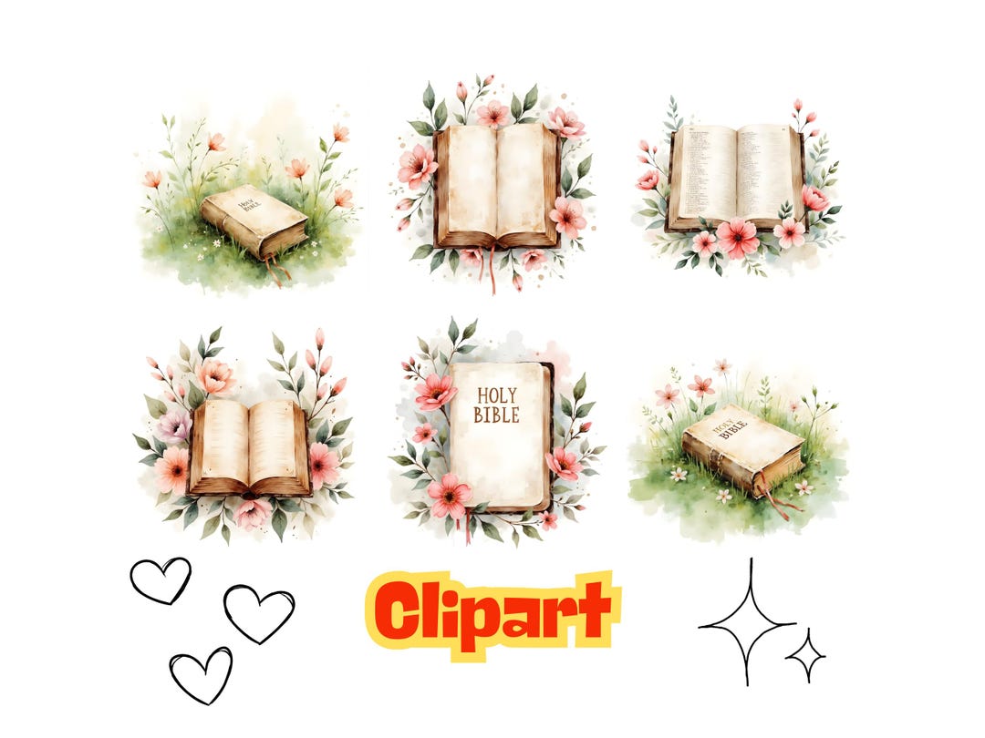 12 Bible Clipart Bundle, Watercolor Christian Illustration Bibles ...