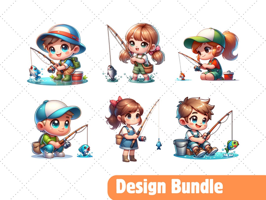Kids Fishing Clip Art Bundle | Transparent PNG Fishing - Etsy