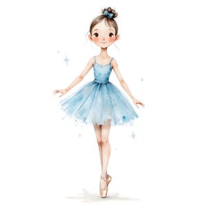 Watercolor Ballerina Clipart, Ballet Dancer in Blue Tutu (JPG) - Etsy