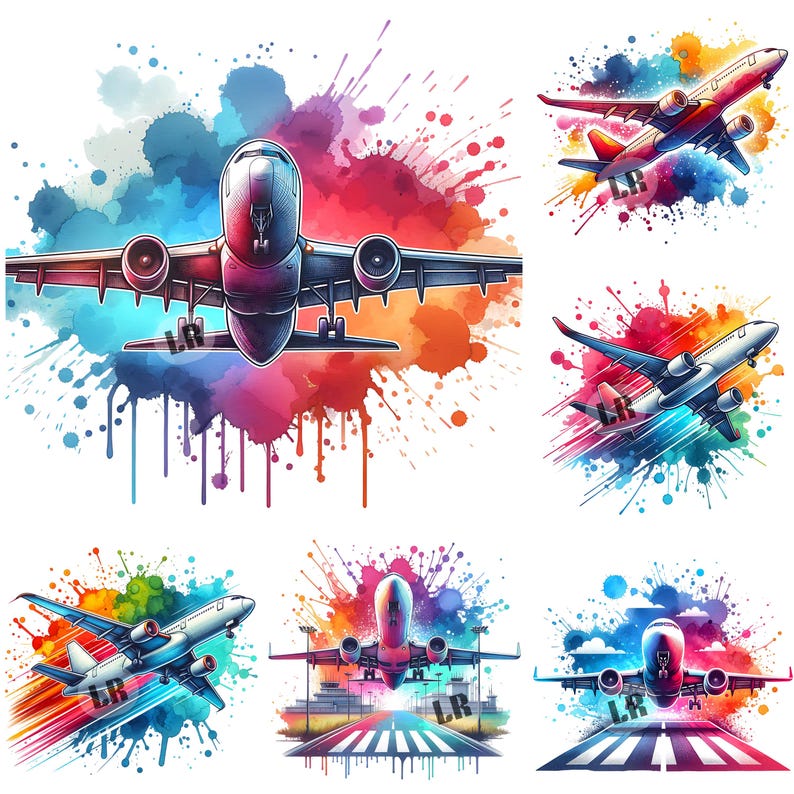 Watercolor Airplane Clipart Bundle: PNG JPG, Commercial Use - Etsy