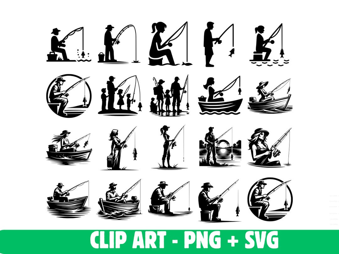 20 Fishing Clip Art Bundle, PNG and SVG Files, Digital Fish Graphics ...