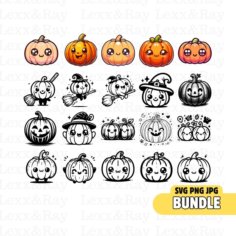 Pumpkin SVG PNG Bundle, Halloween Clipart, Pumpkin PNG, Vector Clipart ...