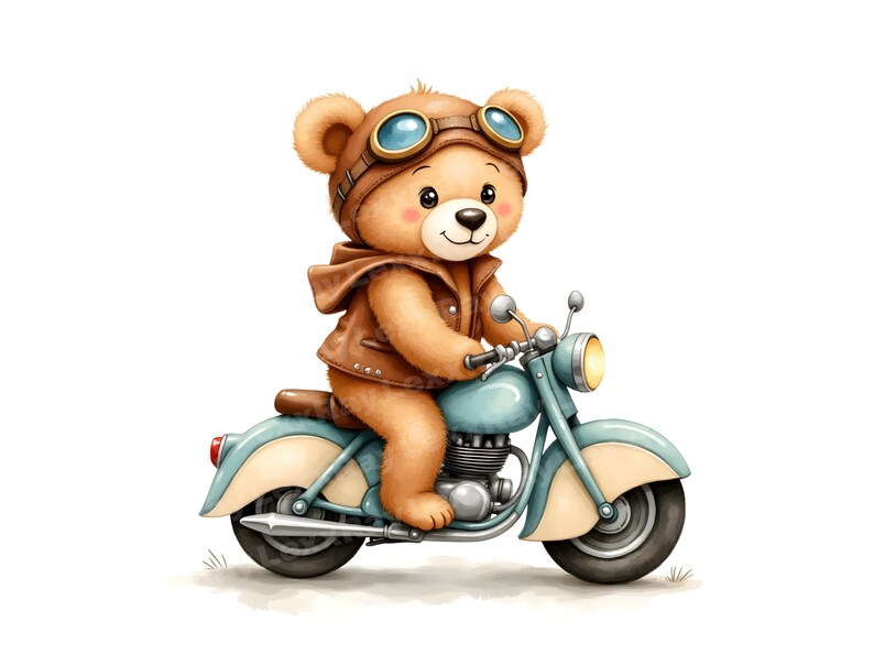 Teddy Bear Motorcycle Clipart Bundle, Scrapbooking, Junk Journals (JPG ...